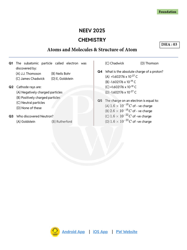 66b1fcbdc8bfb099867c7e96_##_Atoms and Molecules & Structure of Atom : DHA 03 || Neev 2025 | PDF ...