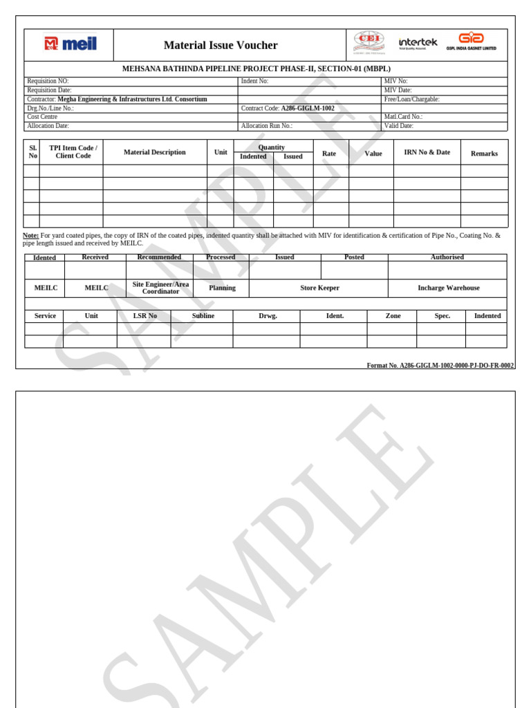 Material Issue Voucher | PDF