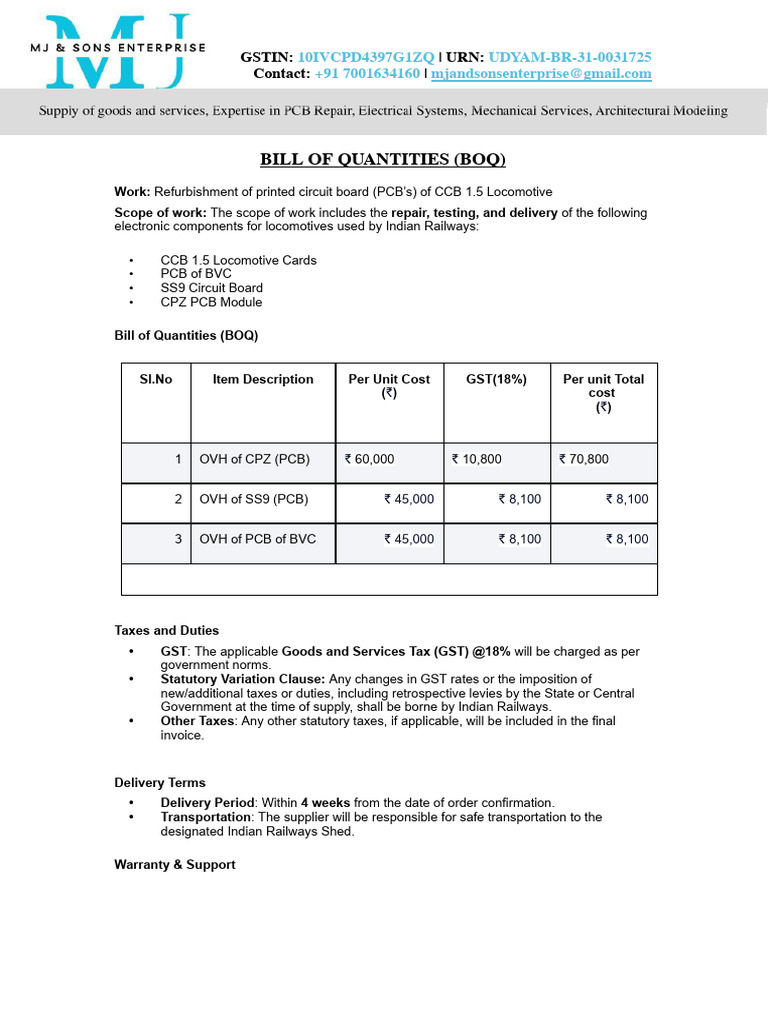 Bill of Quantities (Boq) of Pcb | PDF | Printed Circuit Board | Taxes