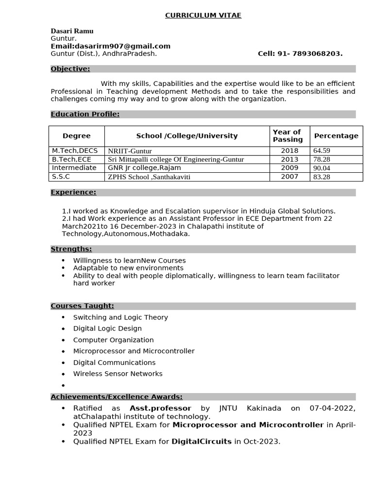 Ramu CV For CLG | PDF