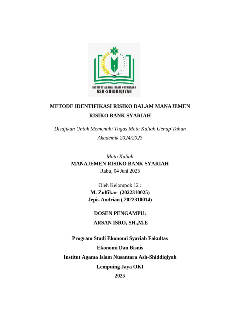 METODE IDENTIFIKASI RISIKO DALAM MANAJEMEN RISIKO BANK SYARIAH new ...