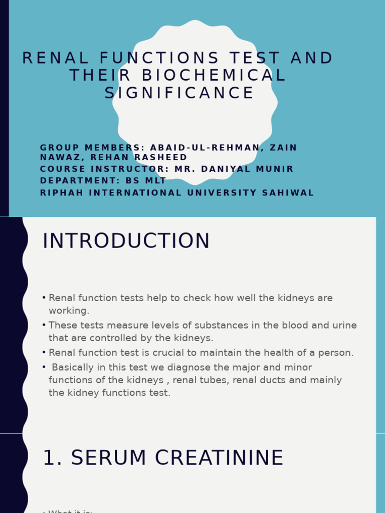 Renal Functions Test and Their Biochemical Significance | PDF | Kidney ...