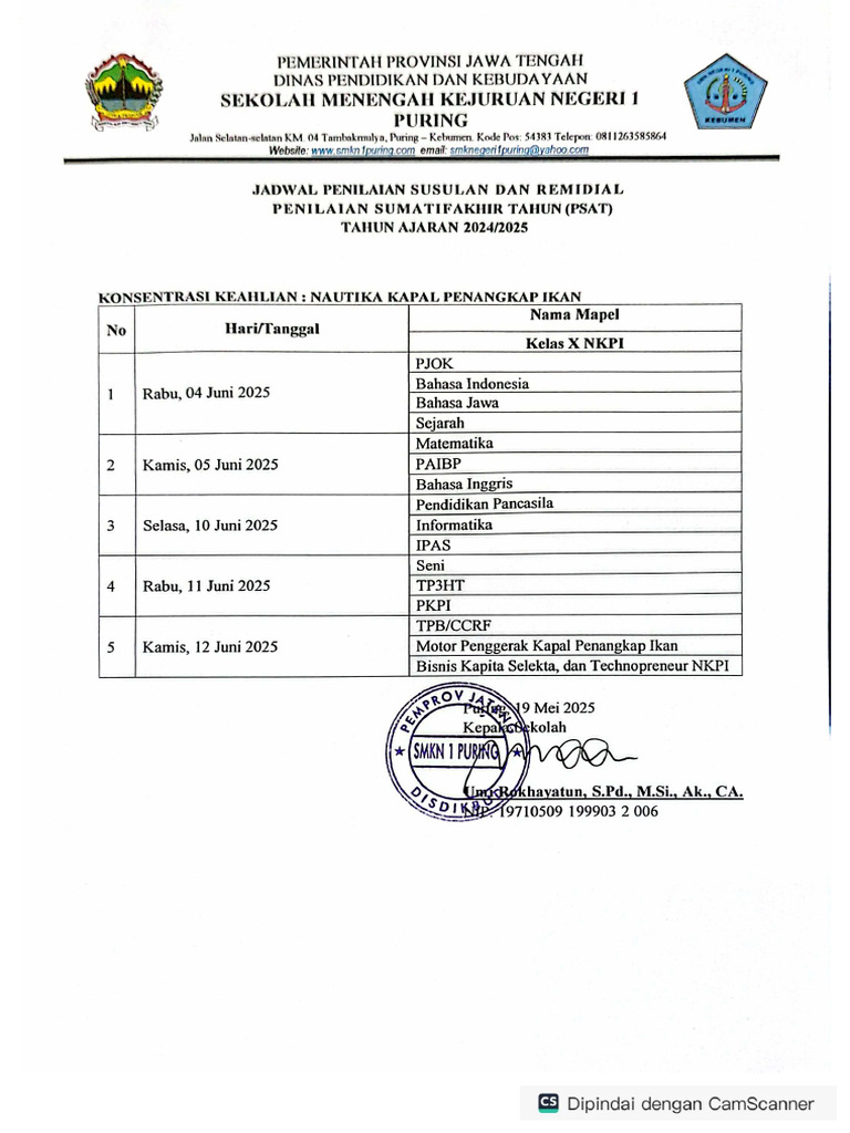 2425 Jadwal Psat Susulan Dan Remidial | PDF