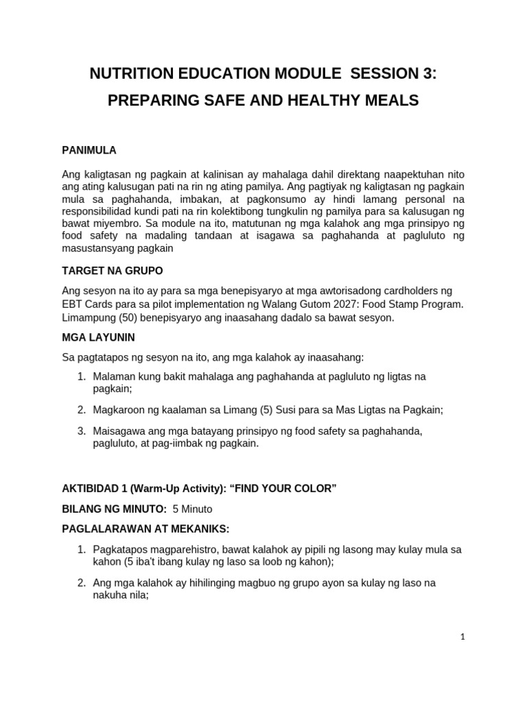 MODULE 3 Preparing Safe and Healthy Meals | PDF
