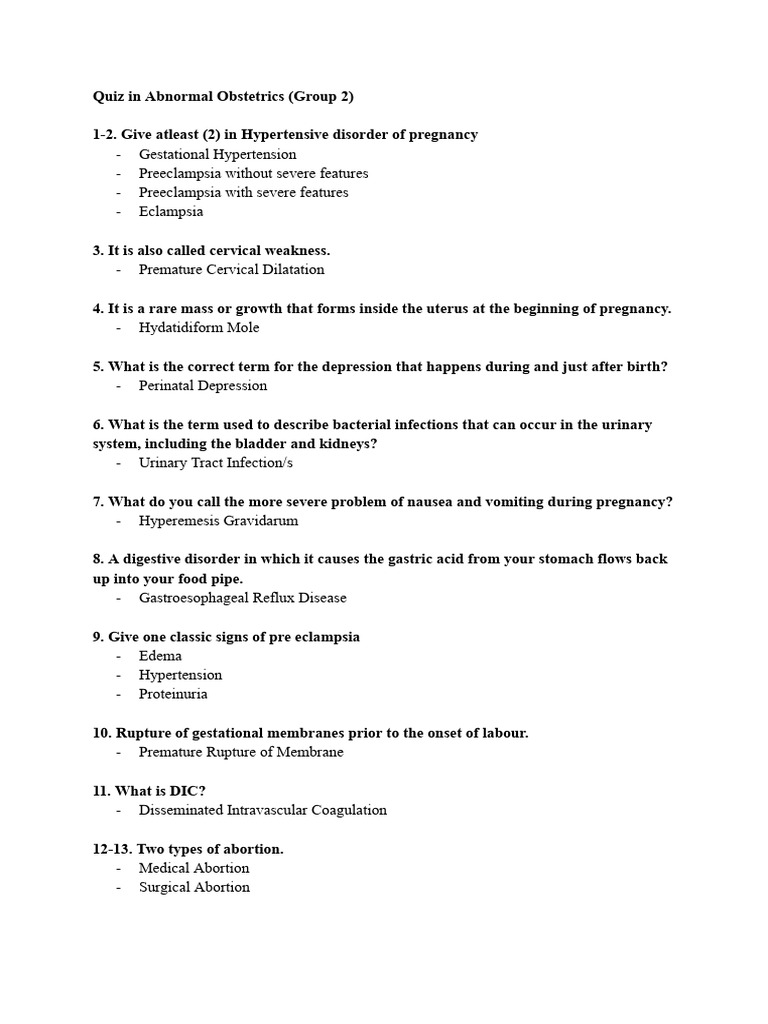 Quiz in Abnormal Obstetrics | PDF