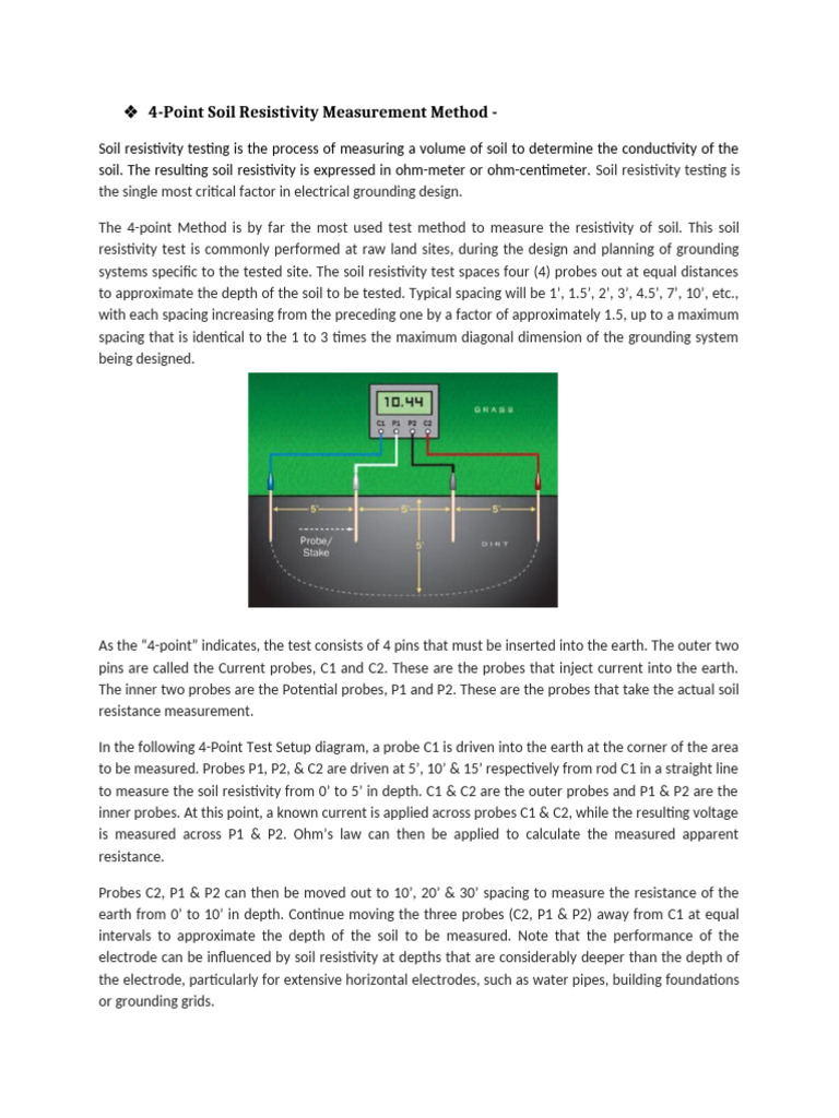 4-Point Soil Resistivity Measurement | PDF | Electrical Resistivity And ...