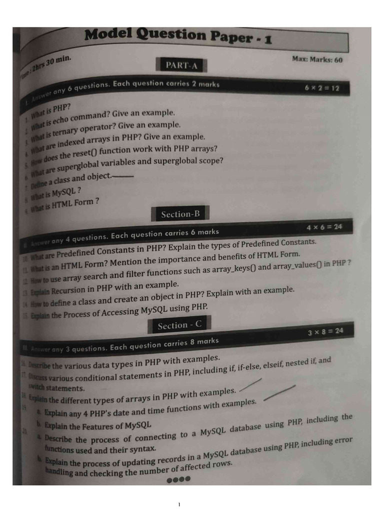 PHP Model Question Papers | PDF