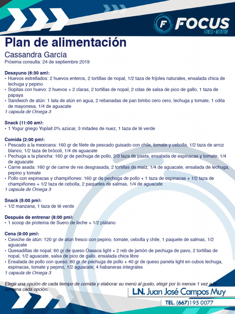 Casandra García Plan Alimenticio | PDF