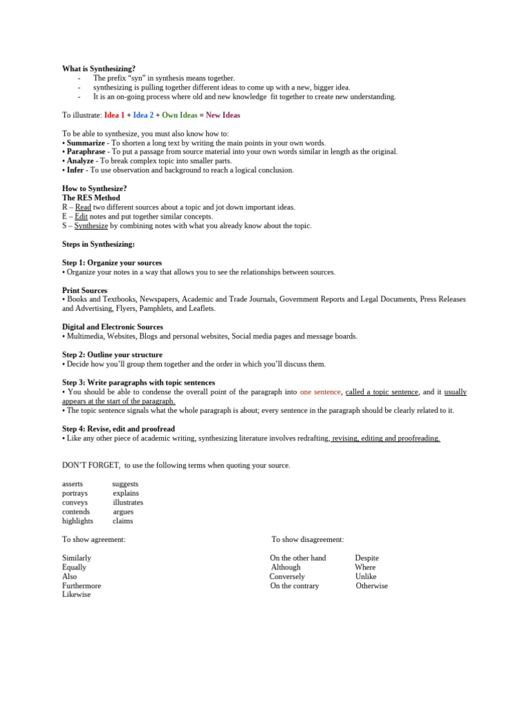 English 8 Synthesizing Information Effective Paragraph | PDF ...