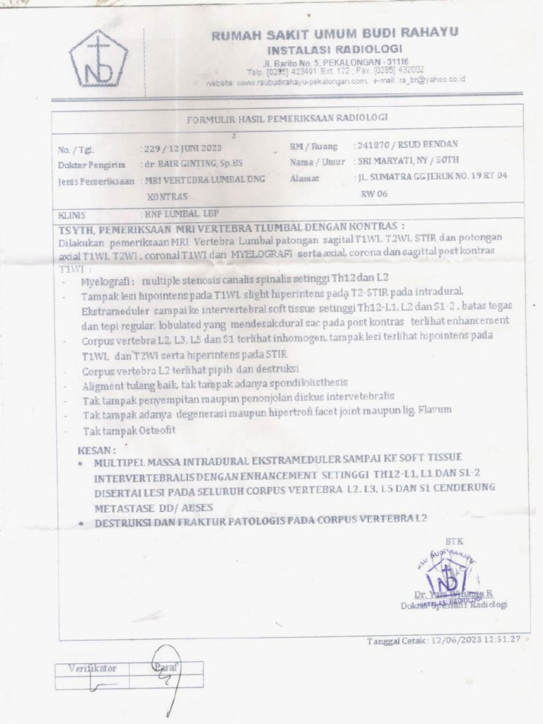 Mri Vertebra Lumbal Sri Maryati | PDF