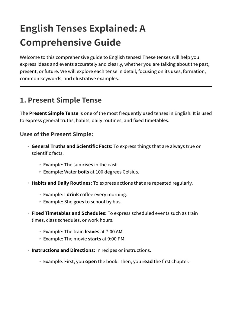 All English tenses explained | PDF | Perfect (Grammar) | Grammatical Tense