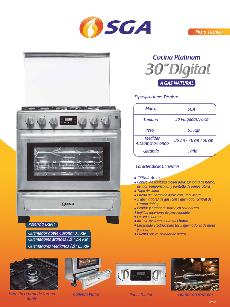Ficha Técnica Cocina Platinum 30 Digital SGA | PDF | Estufa de cocina