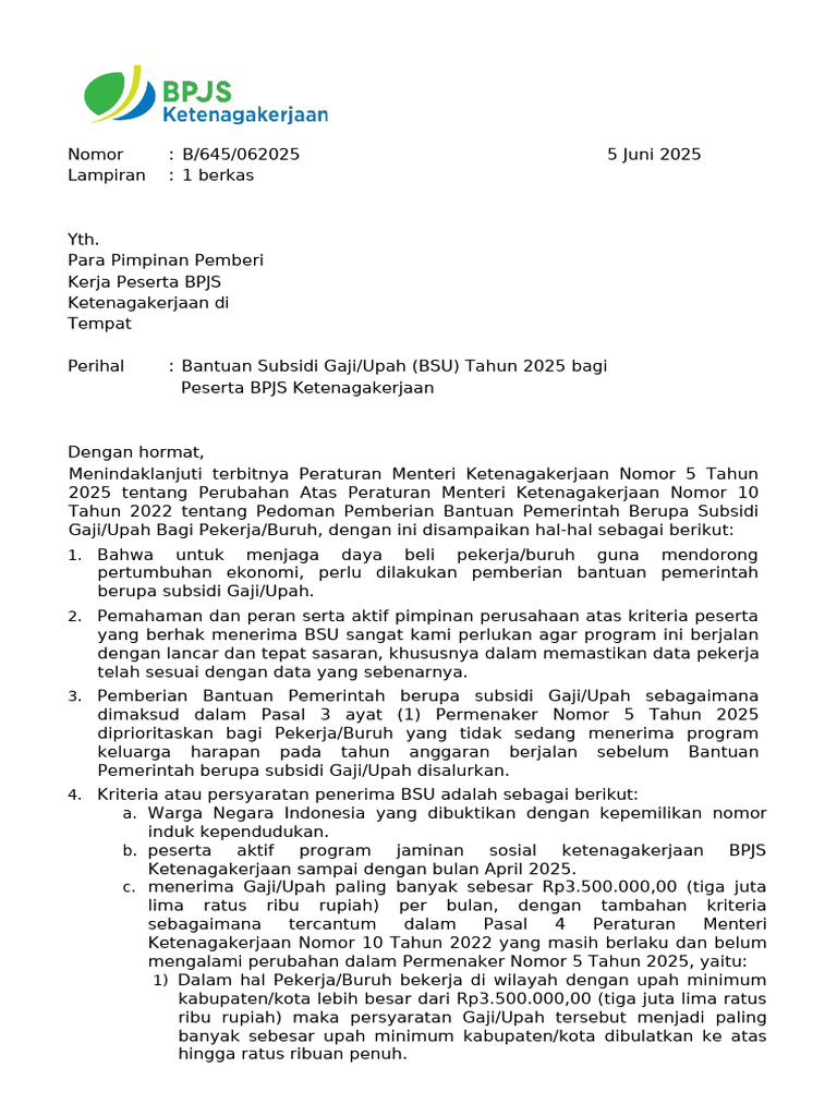 Surat Bsu 2025 NS | PDF