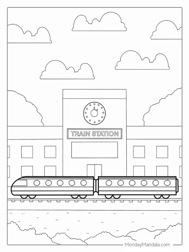 Train Station Coloring Sheet For Kids | PDF