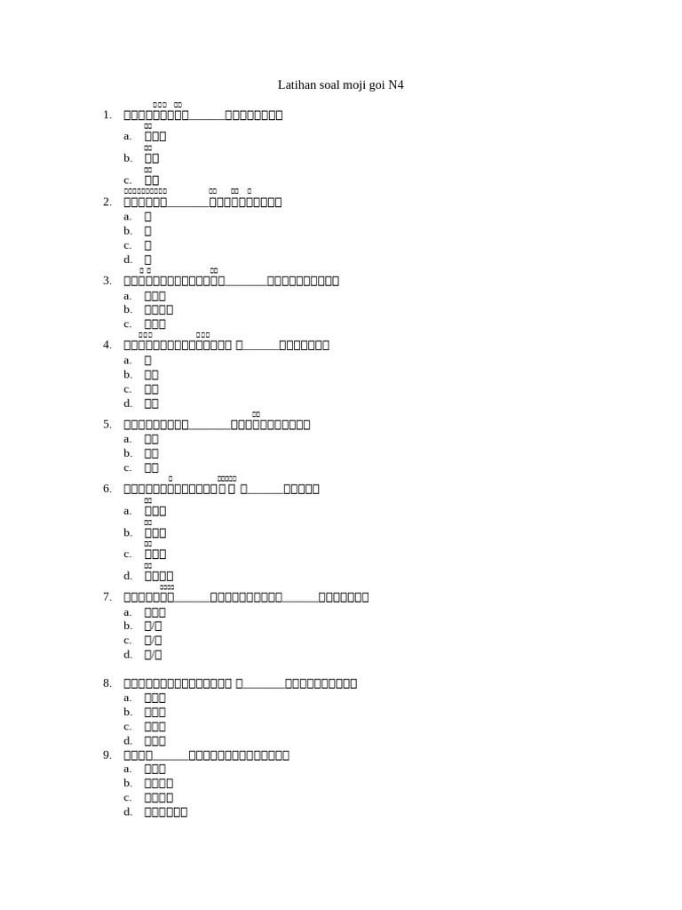 Latihan Soal Moji Goi N4 (International College) | PDF
