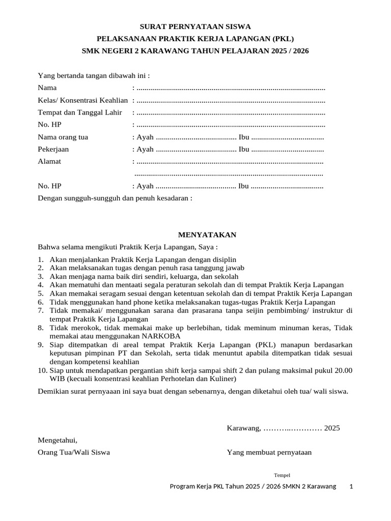 Dokumen Surat PKL Siswa | PDF