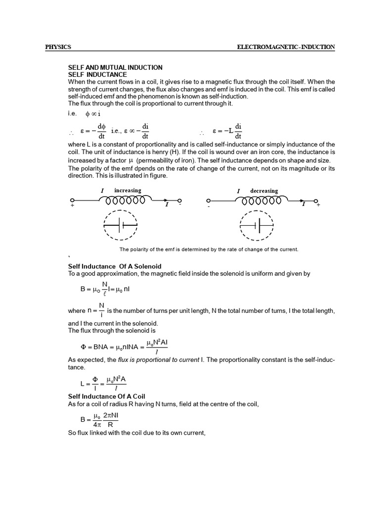 Self Mutual Inductance | PDF | Inductance | Electromagnetic Induction