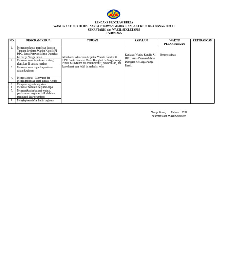 Sekretaris Rencana Program Kerja | PDF