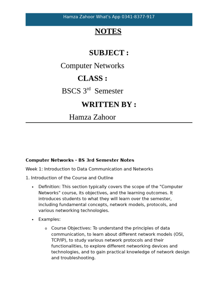 Computer NetworkS - Hamza | PDF | Internet Protocol Suite | Osi Model