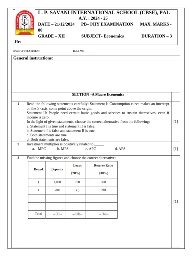 Cbse 12 Economics - Ied Part Dec 2024 | PDF | Pakistan | Income