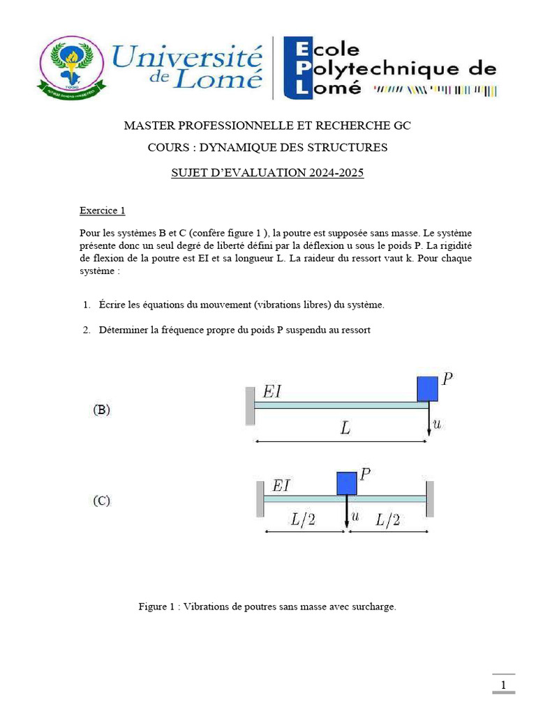 Examen Dynamique 2024-2025 | PDF | Pont | Masse