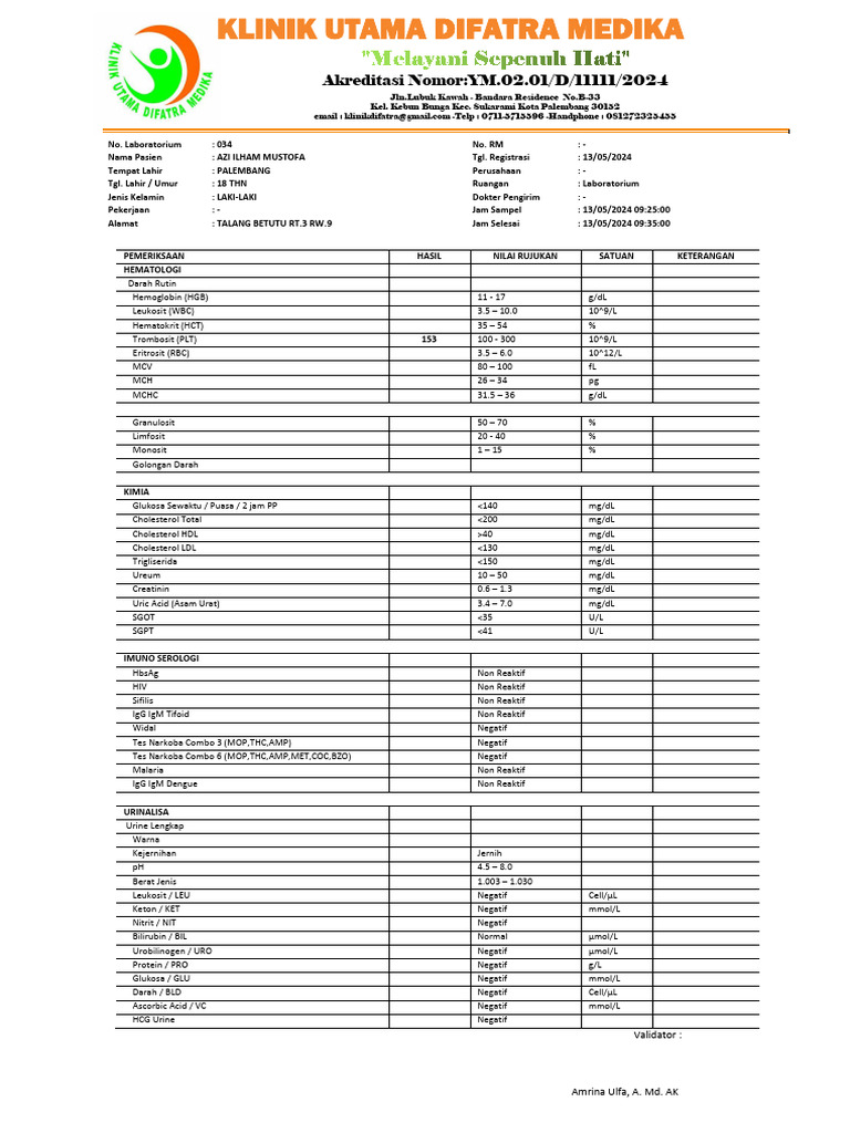 Hasil Lab Azil Ilham | PDF