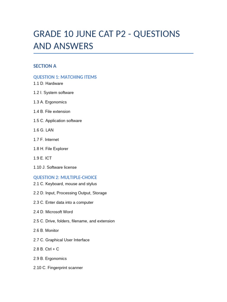 Grade 10 June Cat p2 Answers | PDF | Computer Network | Computer File