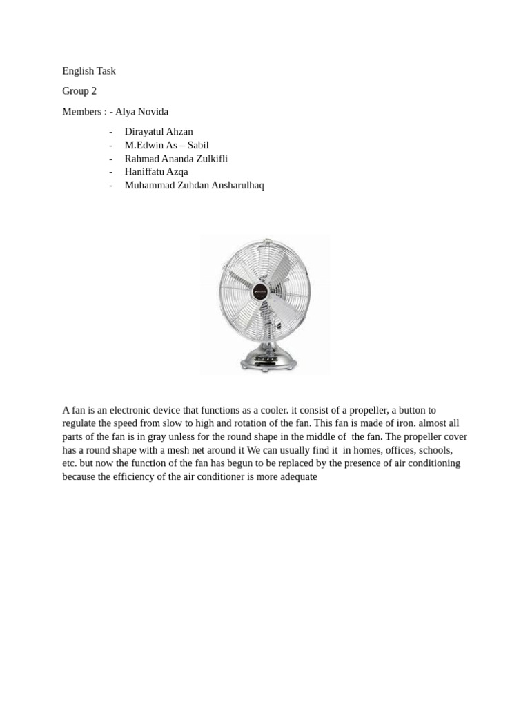 A Fan Is An Electronic Device That Functions As A Cooler | PDF