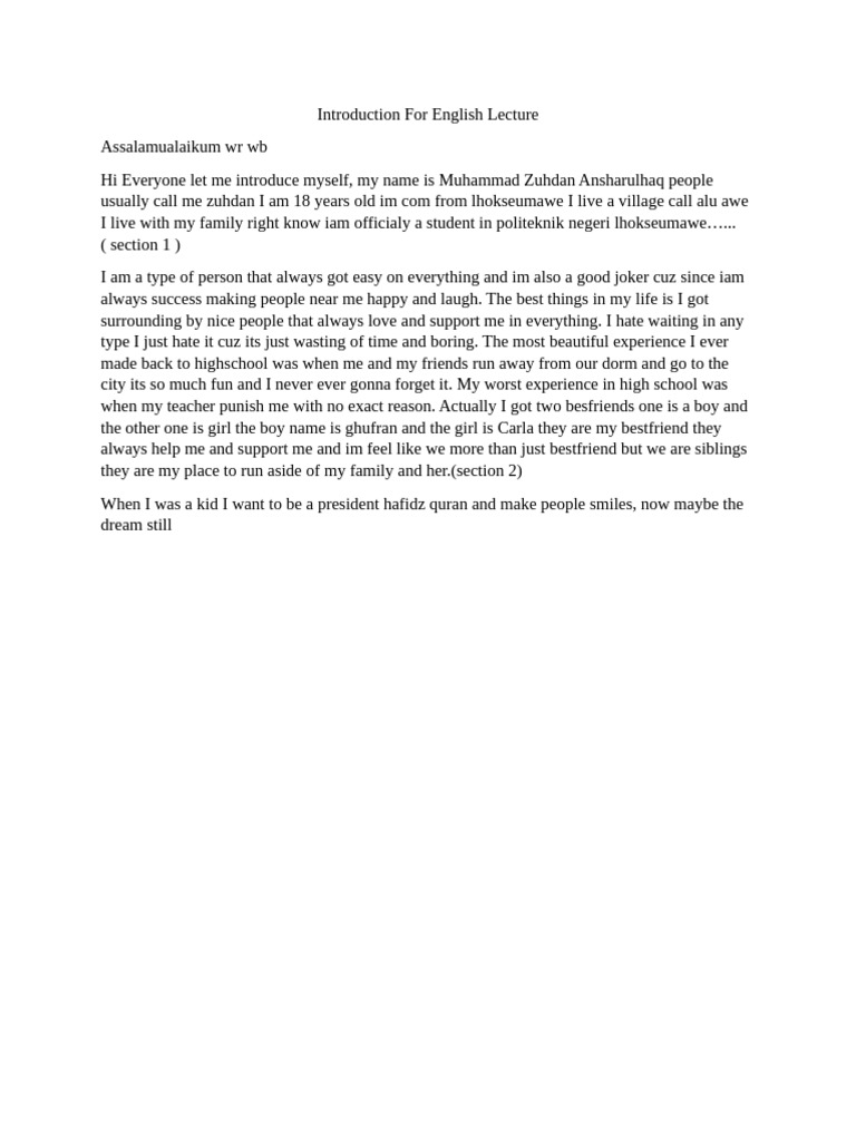 Introduction For English Lecture | PDF