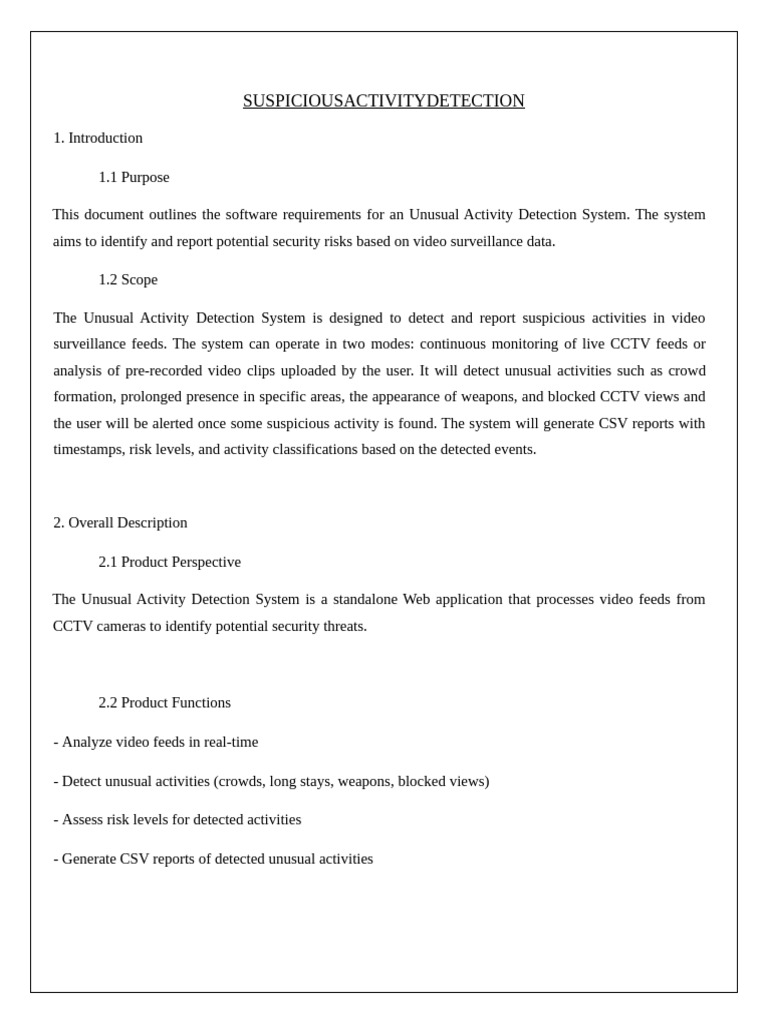 Unusual Activity Detection System Overview | PDF | Closed Circuit ...