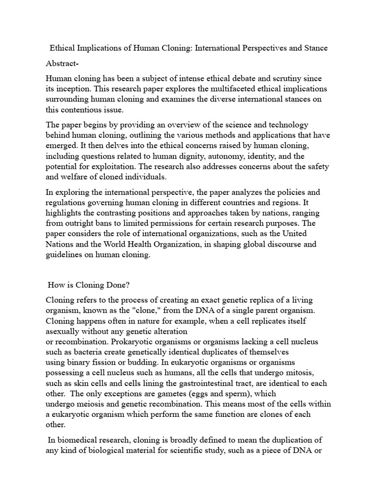 Ethical Implications of Human Cloning International Perspectives and ...