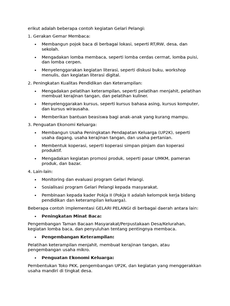 Contoh Kegiatan Gelari Pelangi | PDF