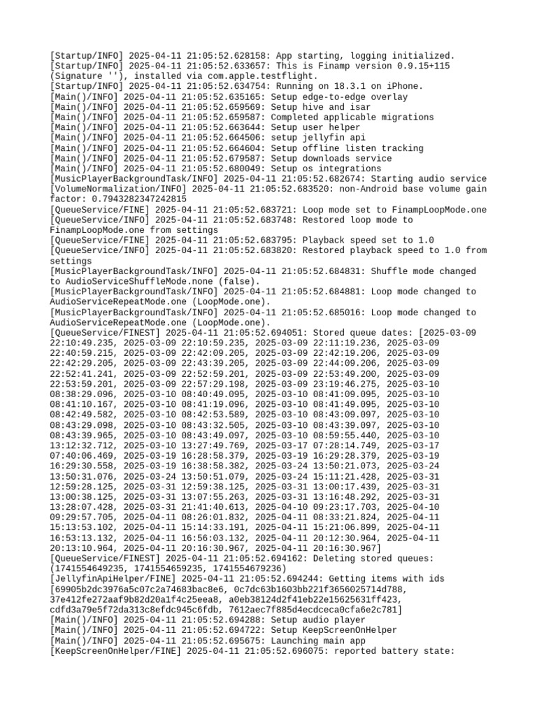 Finamp App Startup Log Analysis | PDF | Operating System Families ...
