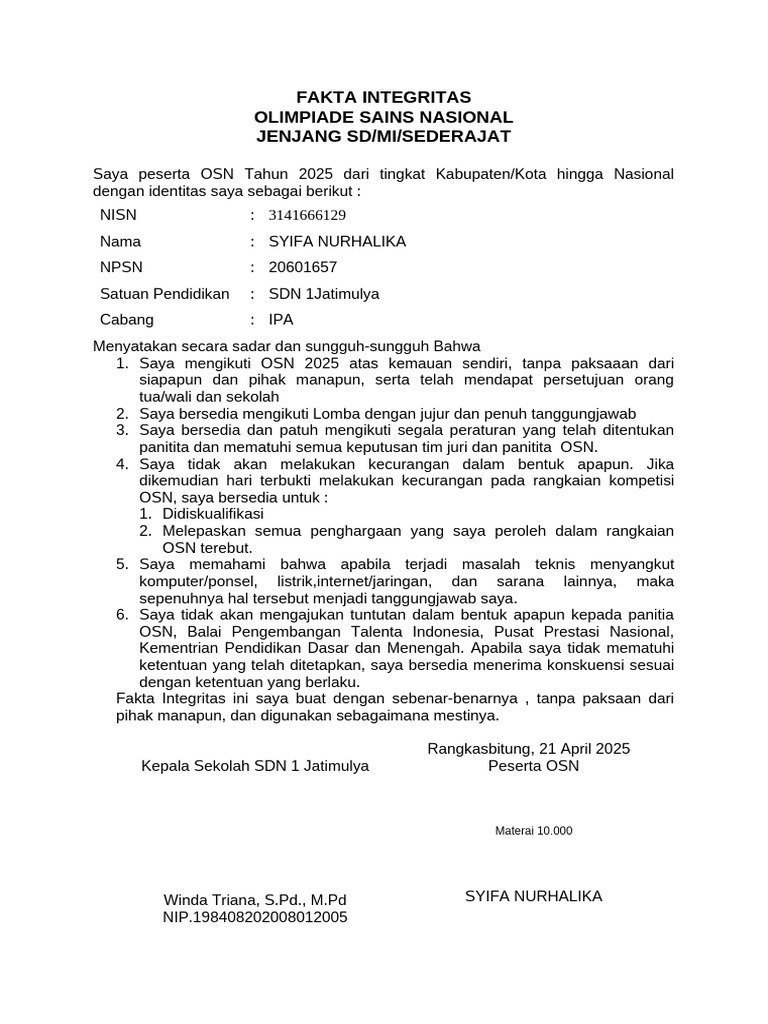Fakta Integritas Osn 2025 | PDF