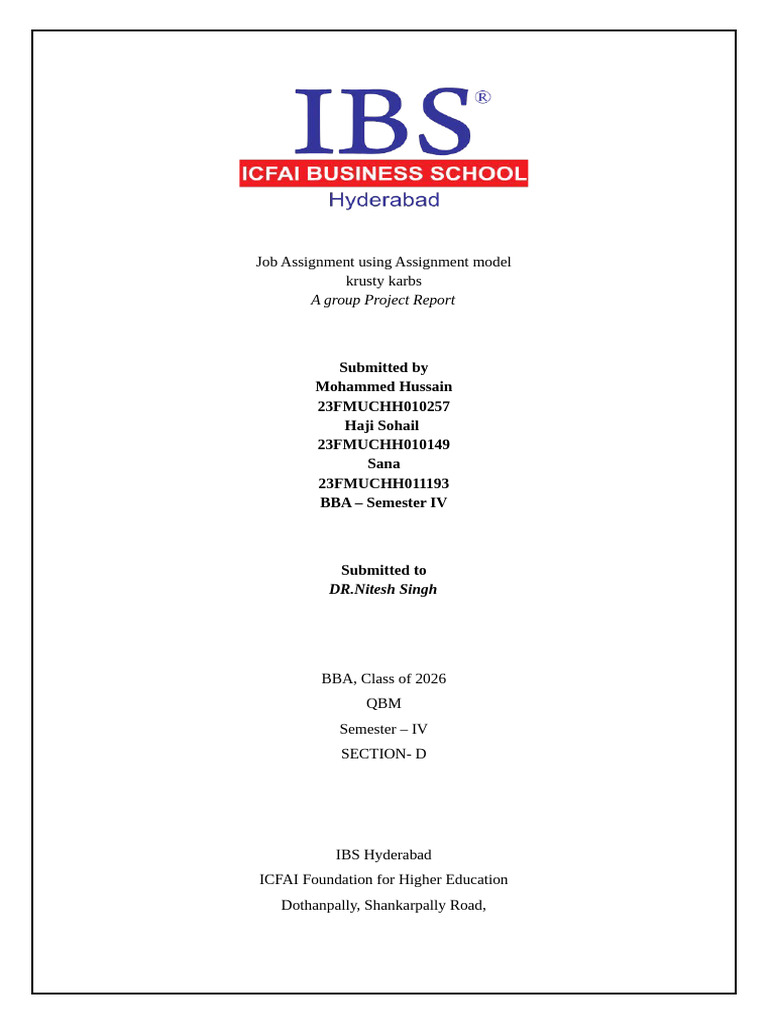 Job Assignment Using Assignment Model | PDF