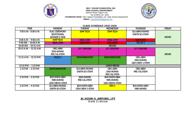 Class Schedule 26 27 | PDF