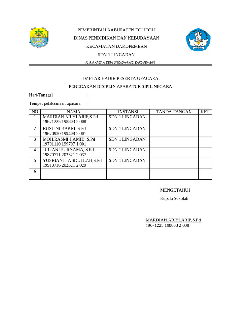 Absen Upacara Tgl 17 | PDF