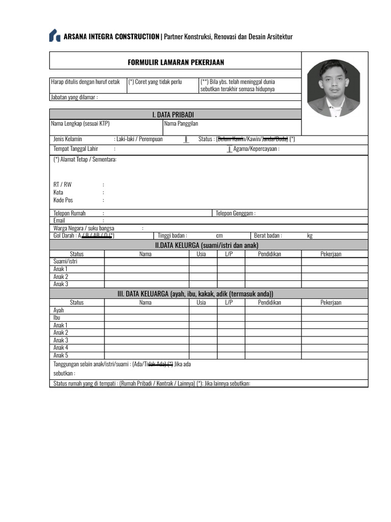 Form Lamaran Kerja PT. Arsana (Fajar Nur Alam) | PDF