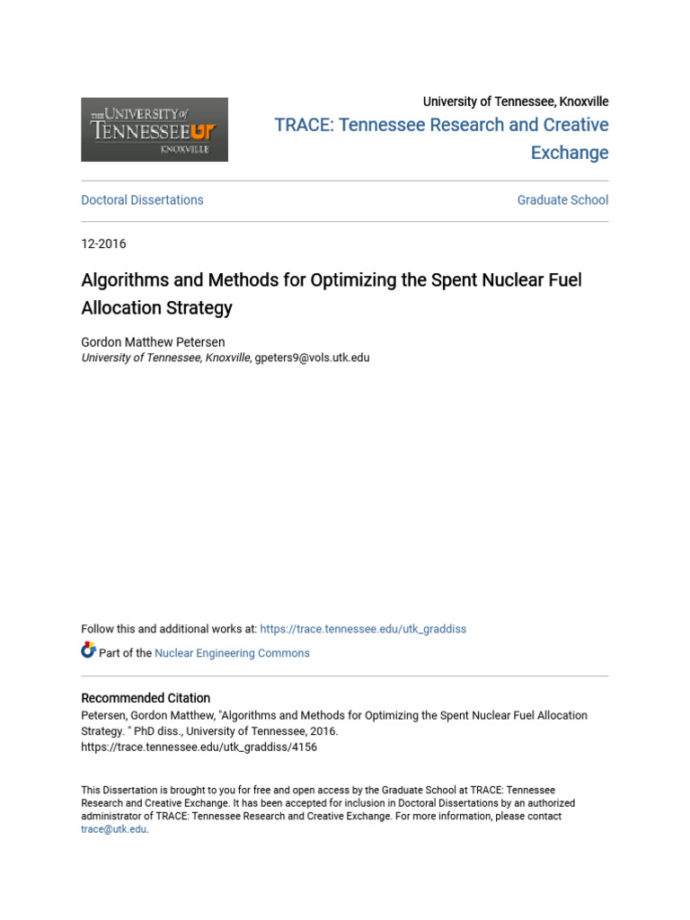 Algorithms and Methods for Optimizing the Spent Nuclear Fuel Allo | PDF ...