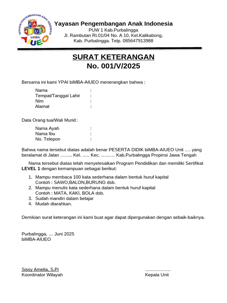 Master Surat Ket. SD 2025 | PDF