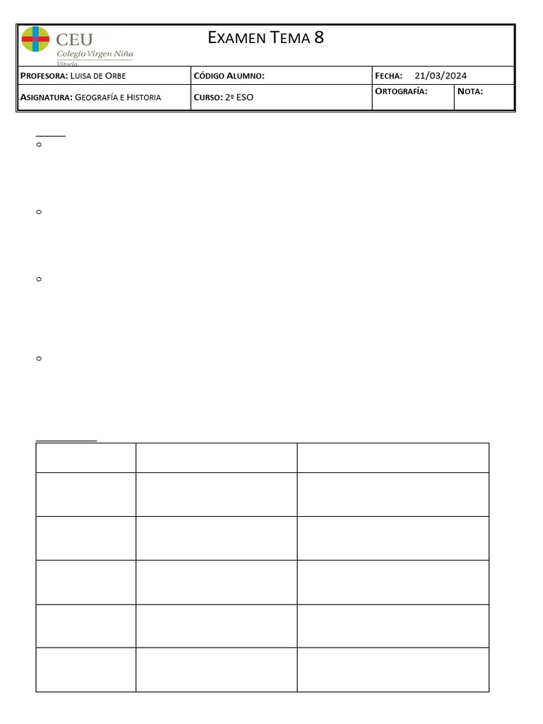 2B Examen Tema 8 23 24 | PDF | España