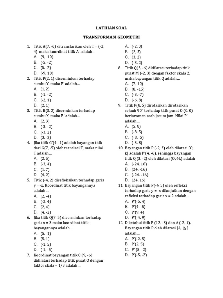 LATIHAN SOAL Transformasi Geometri | PDF