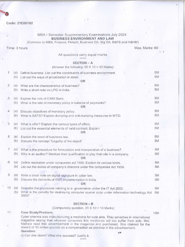 Mba I Sem All QP For - Ref | PDF