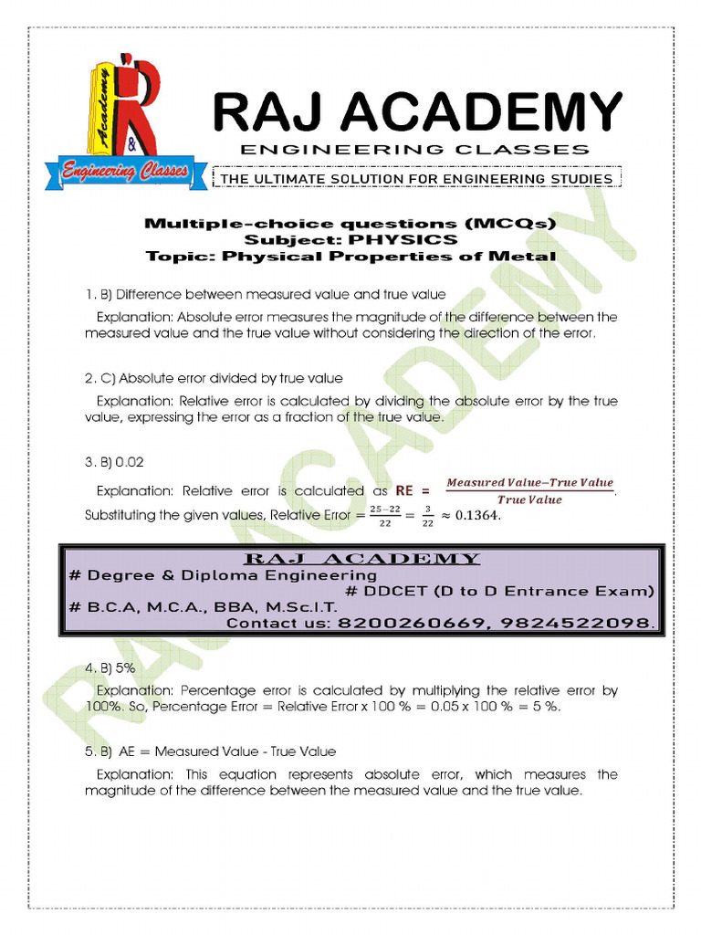 Physics Errors Answer | PDF