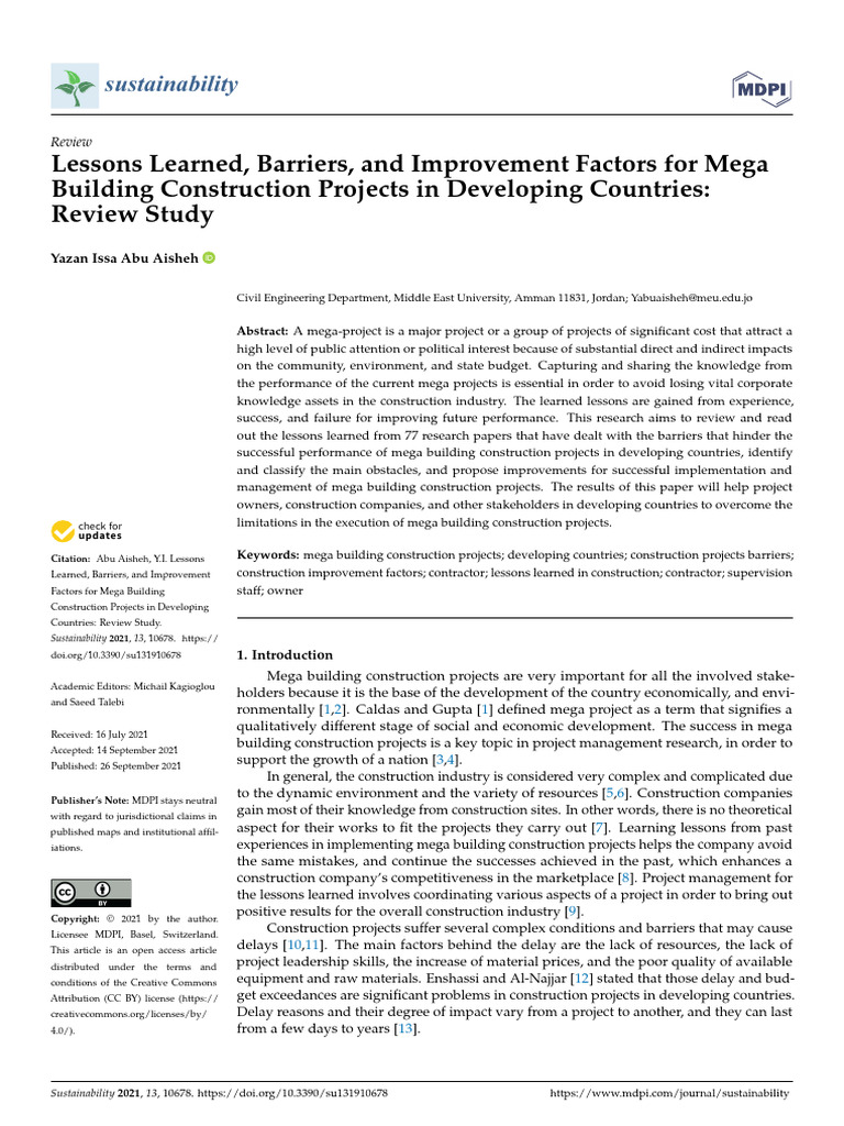 Lessons Learned, Barriers, and Improvement Factors For Mega Building ...