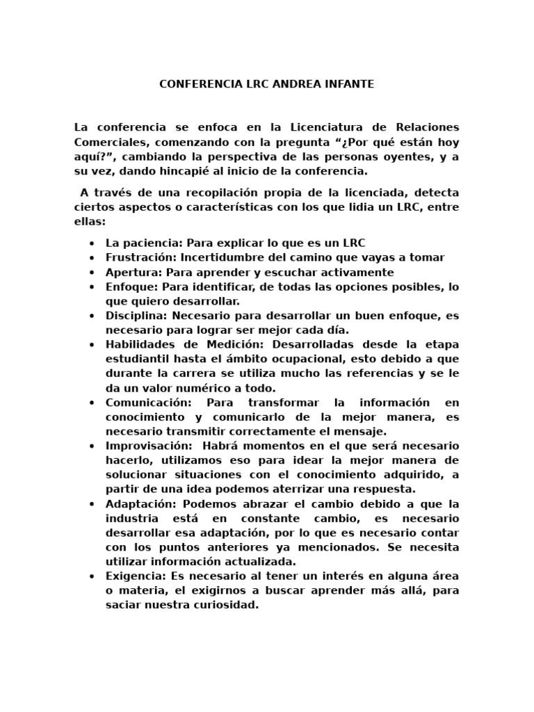 Conferencia LRC Andrea Infante | PDF | Conocimiento