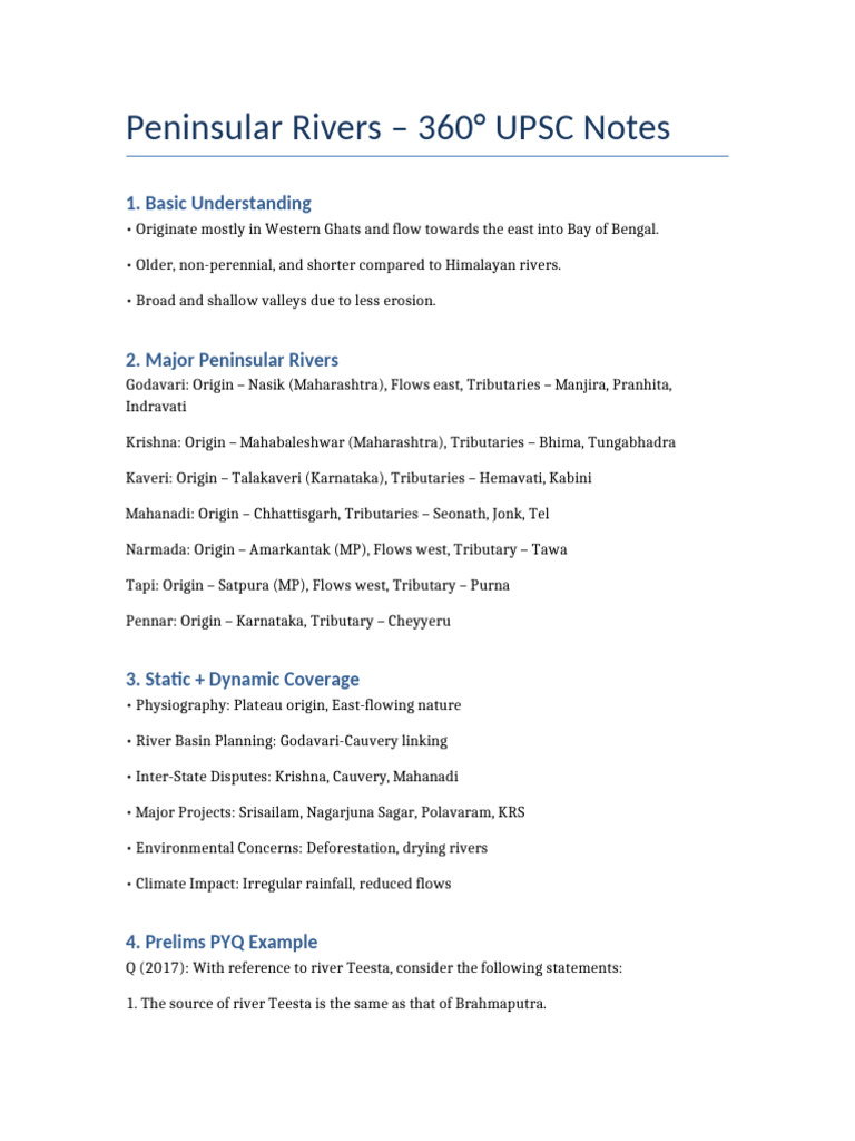 Peninsular Rivers UPSC Notes | PDF