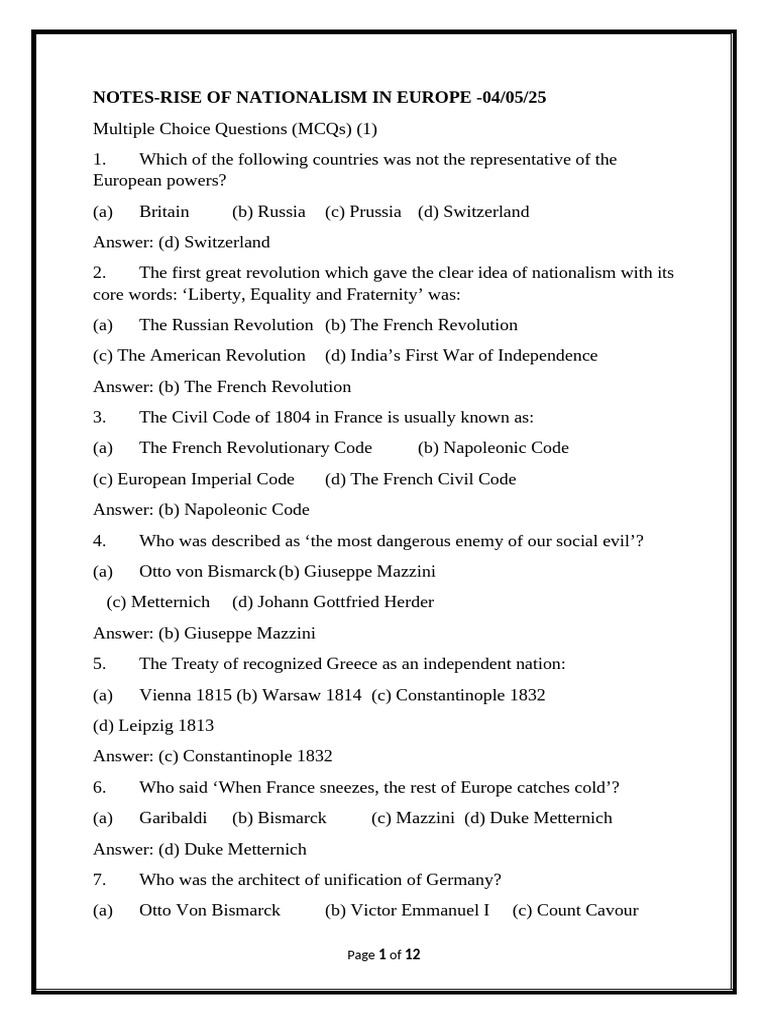 Notes-Rise of Nationalism in Europe | PDF | Balkans | First French Empire