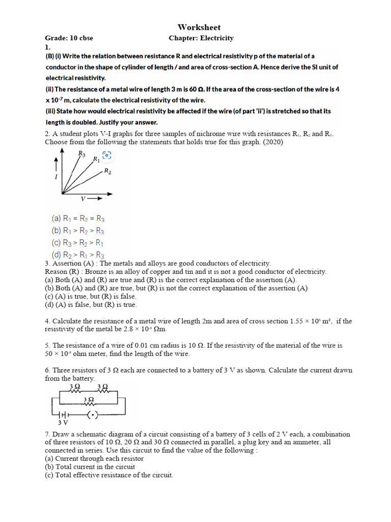 Worksheet 1 - Grade 10 Cbse | PDF