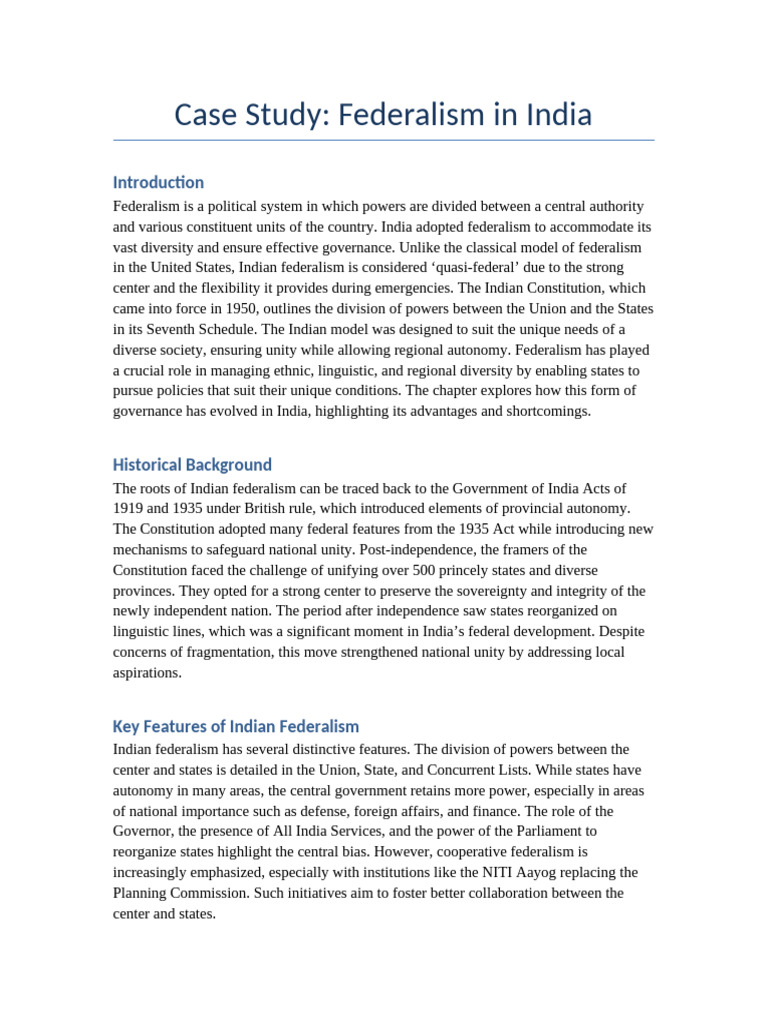 Indian Federalism: Structure and Challenges | PDF | Federalism ...